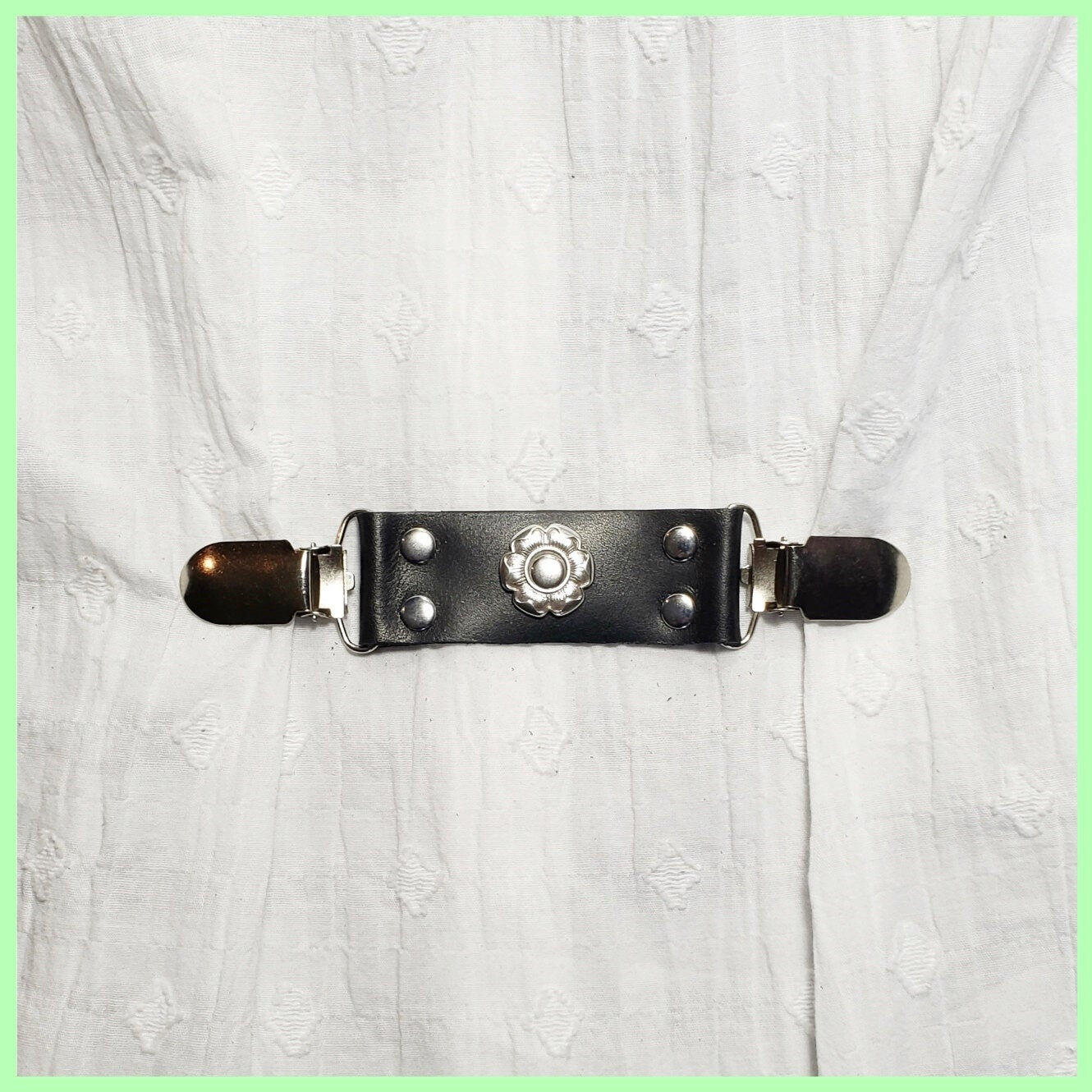 Black leather cinch clip. dress clip, jacket clip, shirt clip, sweater ...