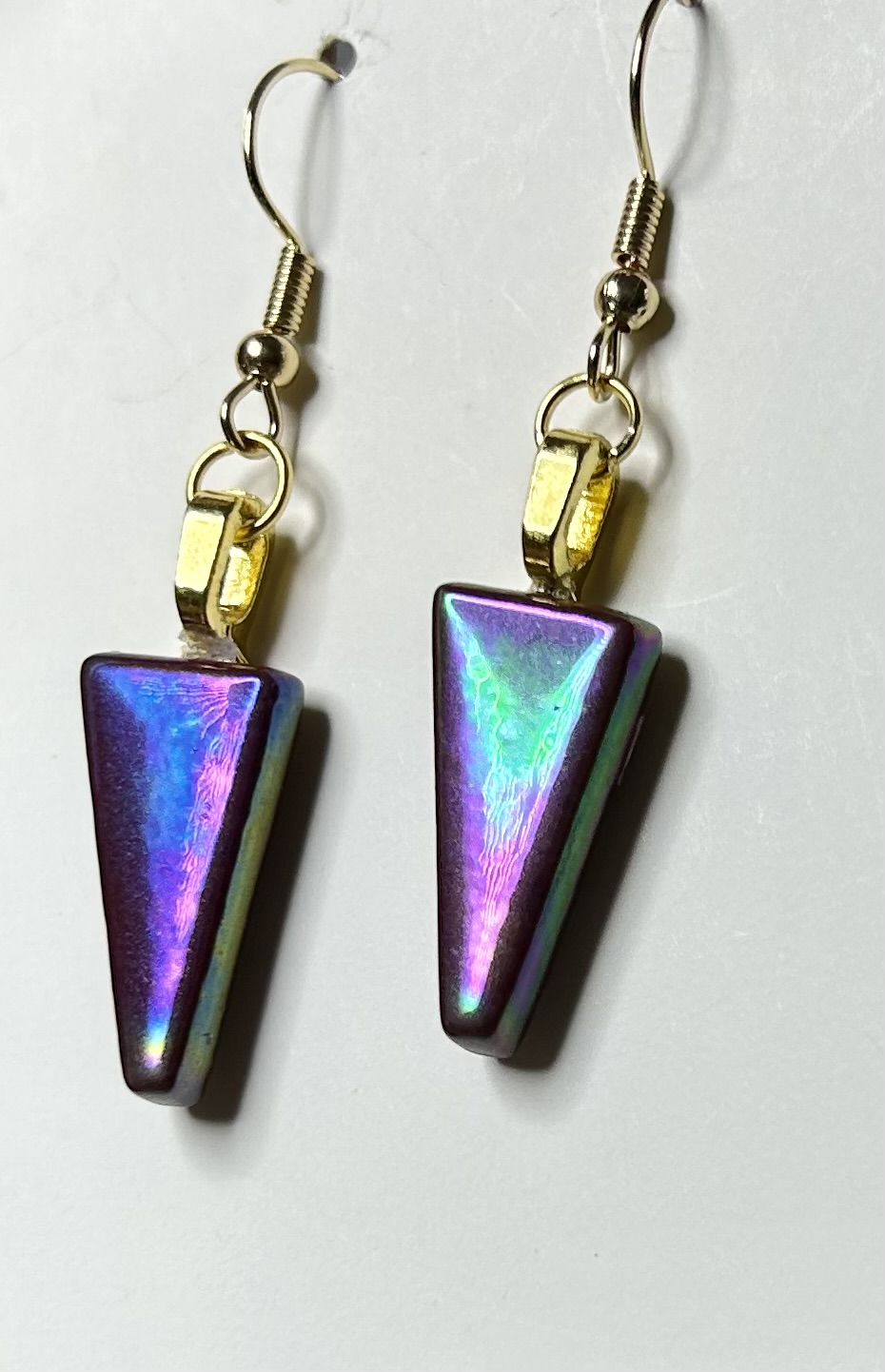 Jewelry :: Iridescent Brown Odd Shaped Glass Tile Earrings