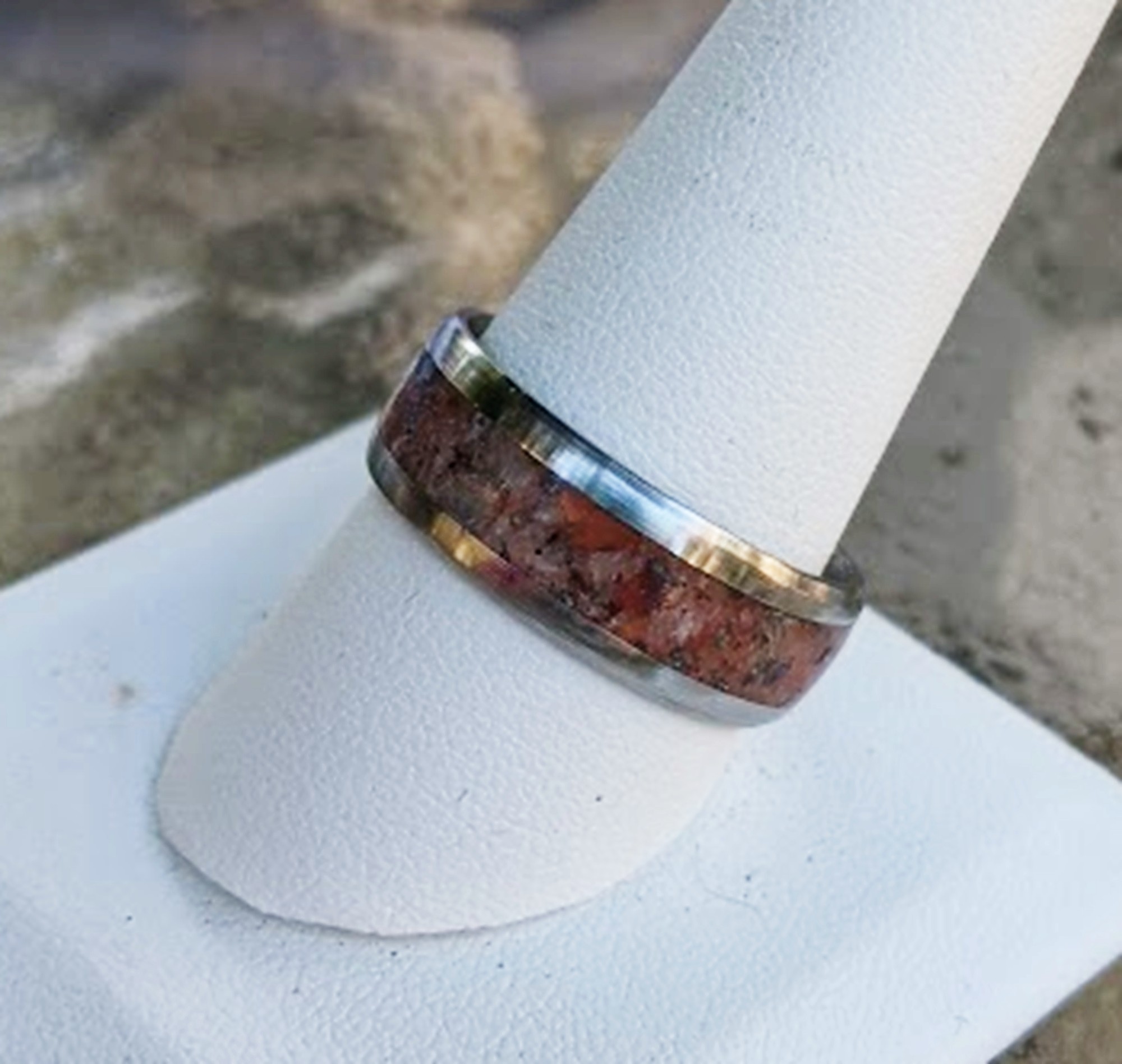 Jewelry :: Rings :: Red Agate Inlay Ring with Stainless Steel Core Size ...