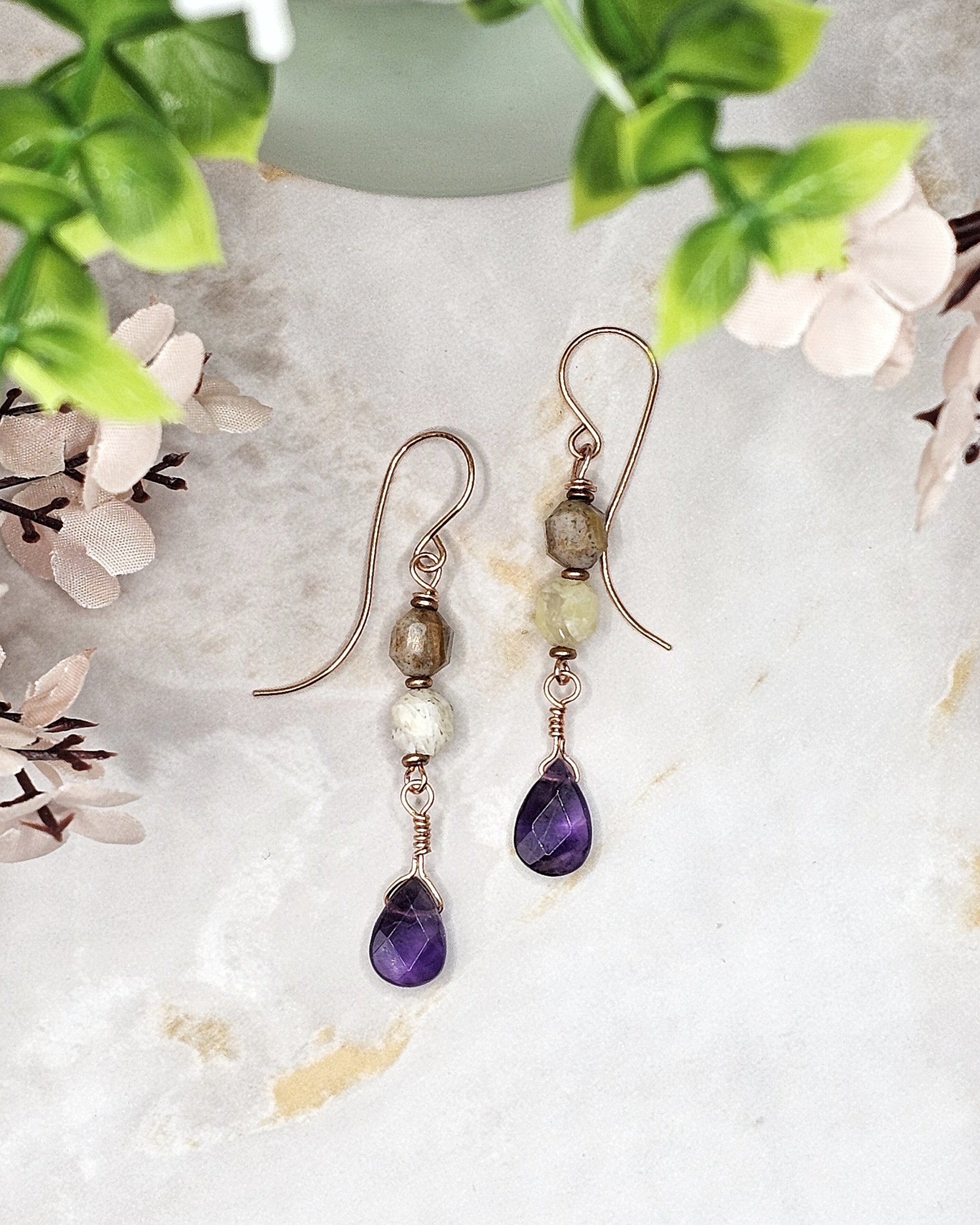 Yellow Opal and Amethyst Earrings
