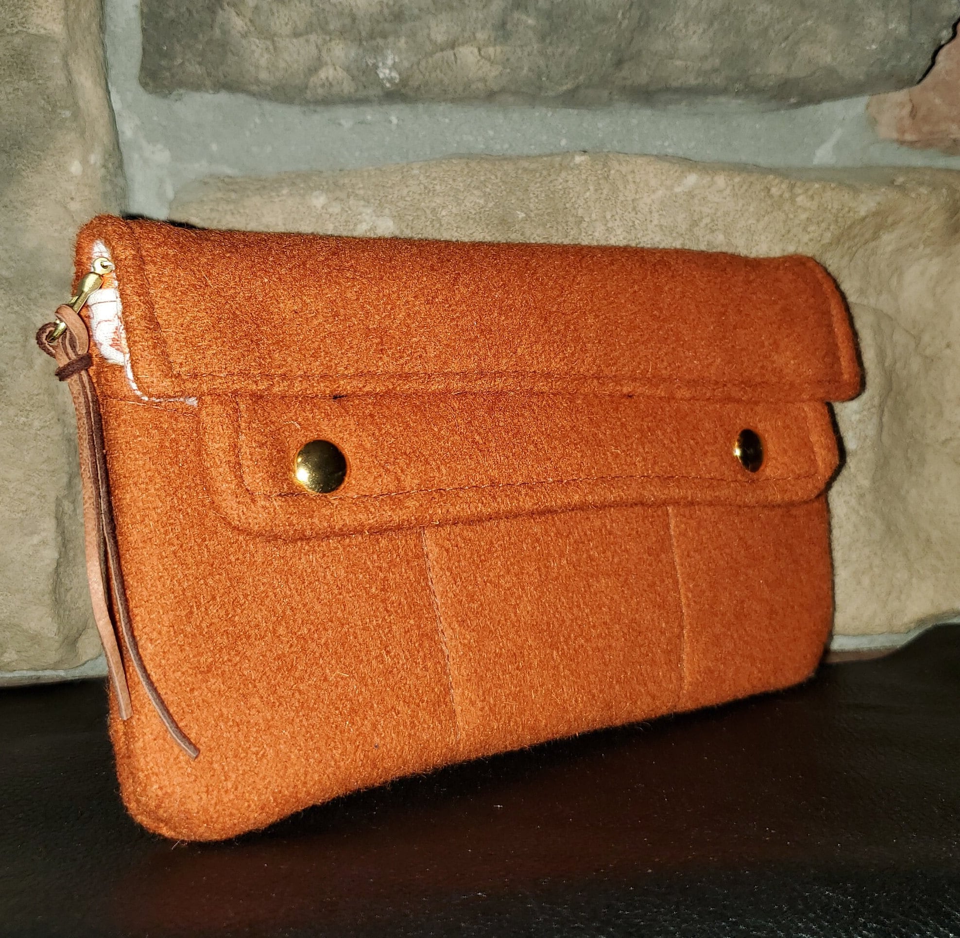 Products :: Melton Wool wallet in Burnt Orange, clutch with 3 card ...
