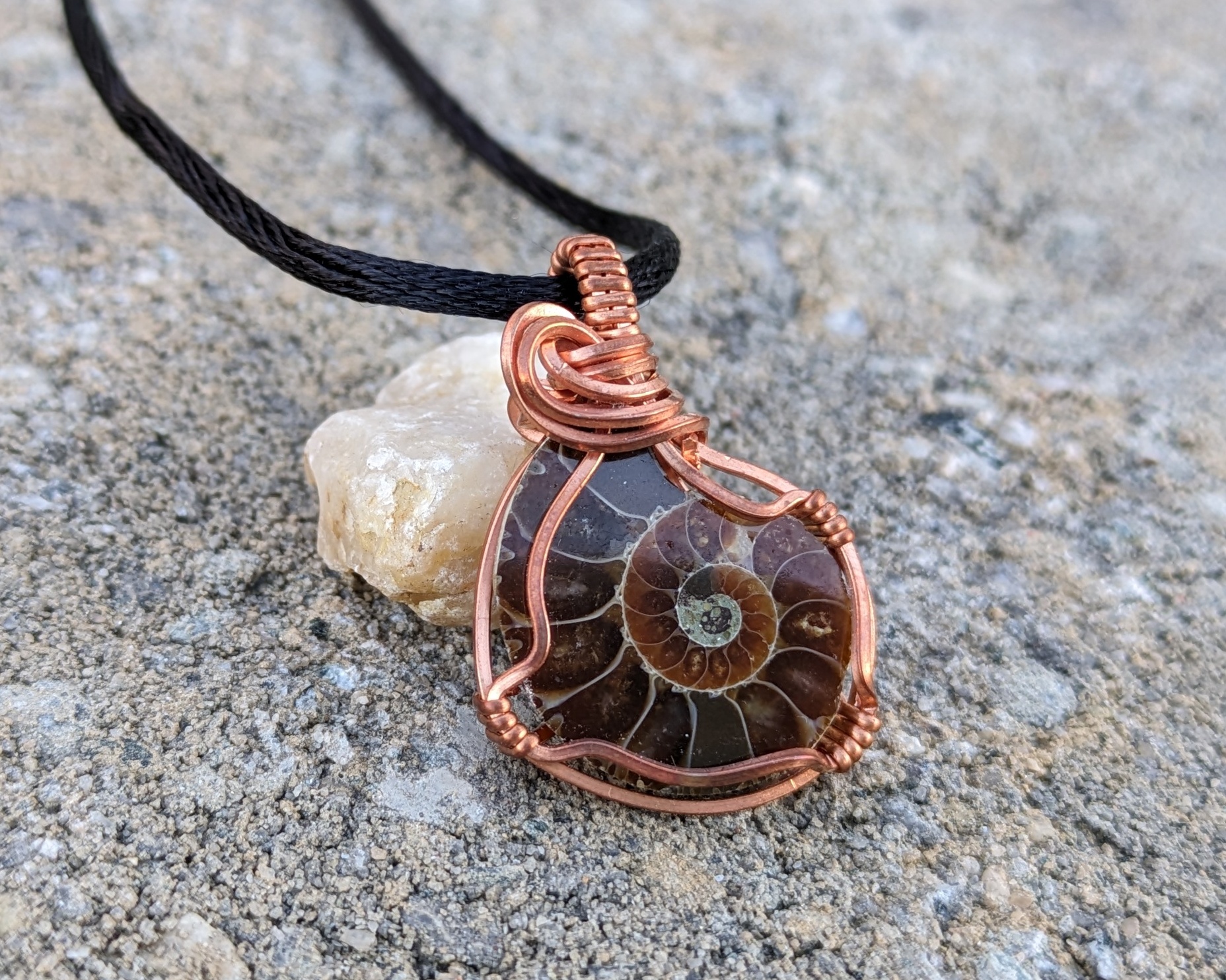 Small Copper wire wrapped Ammonite pendant