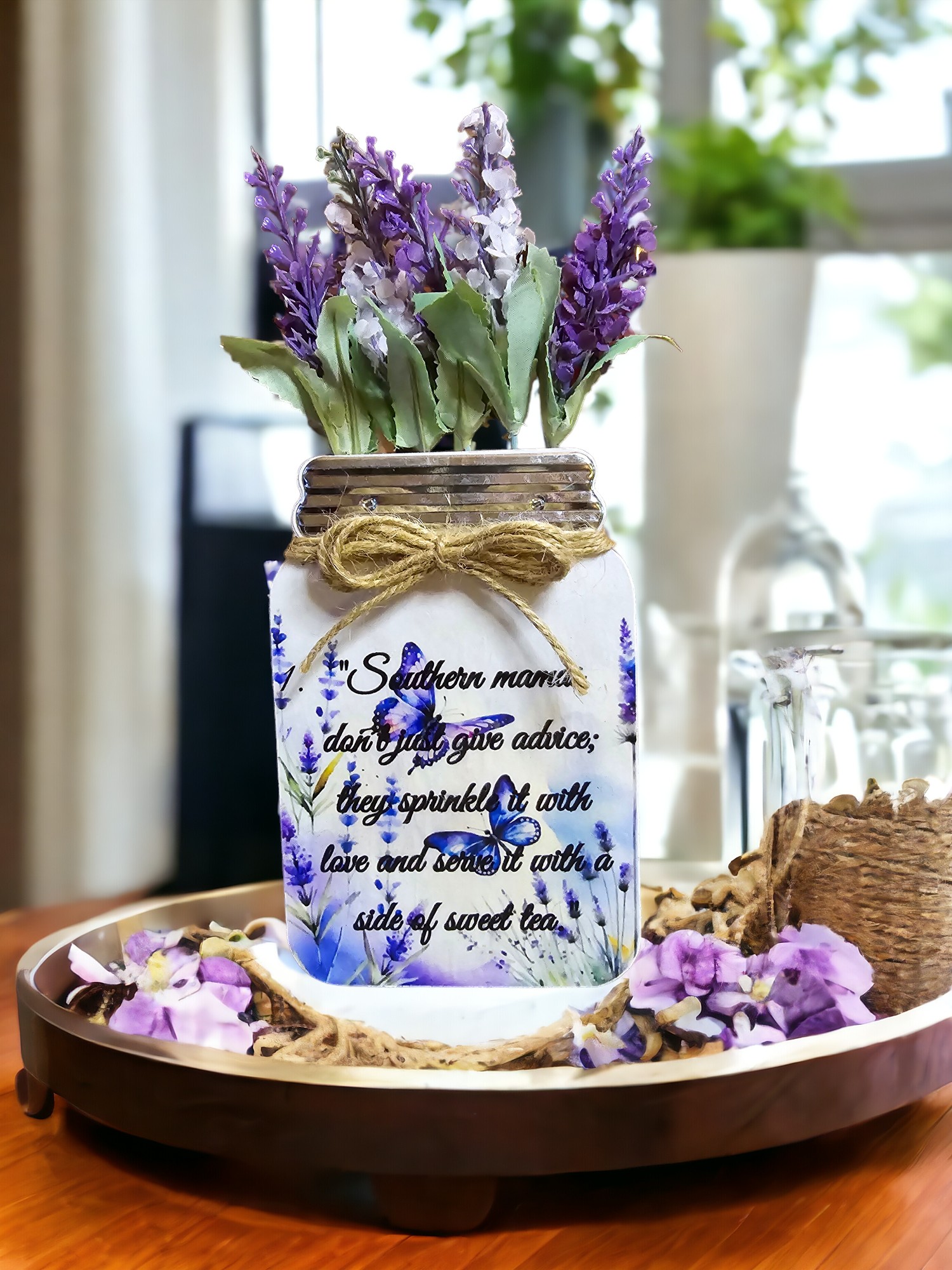 Lavender and Butterfly Mason Jar Shelf Sitter