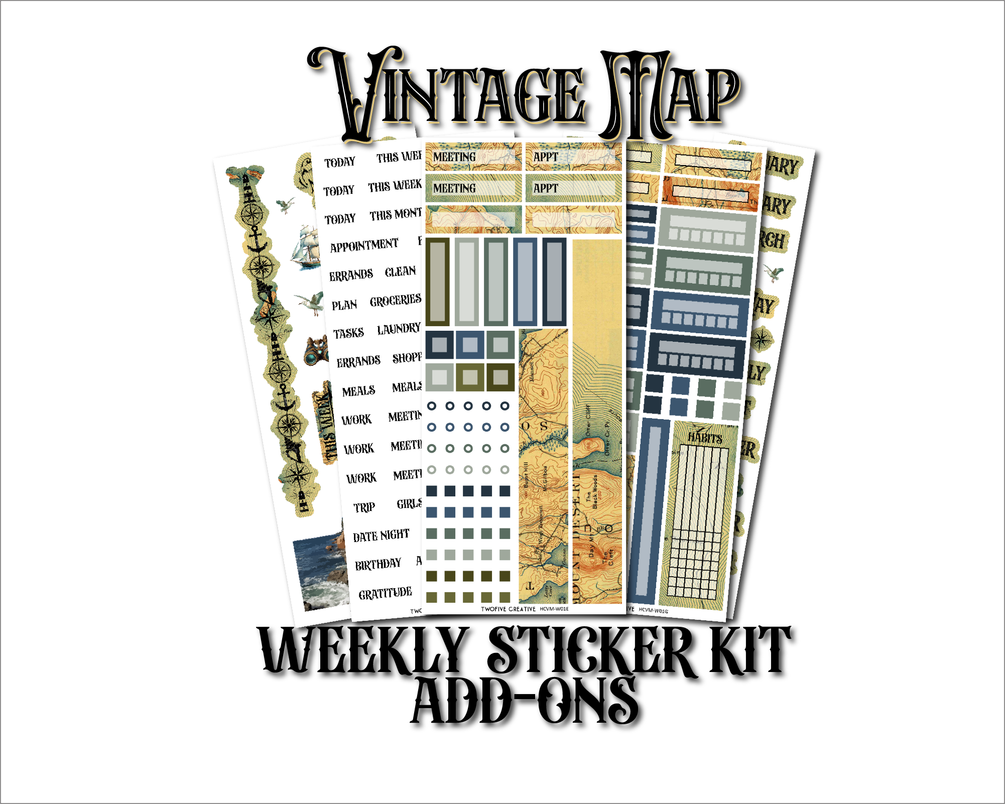 Vintage Map Sticker Kit AddOns - Functional, Dashboard, Deco