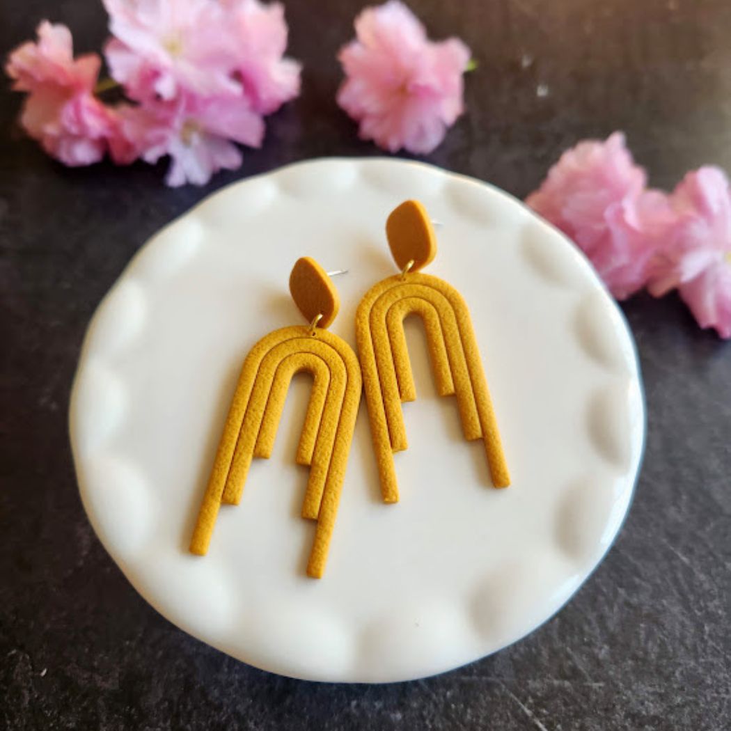 Jewelry :: Mustard Colored Dangle Polymer Clay Earrings