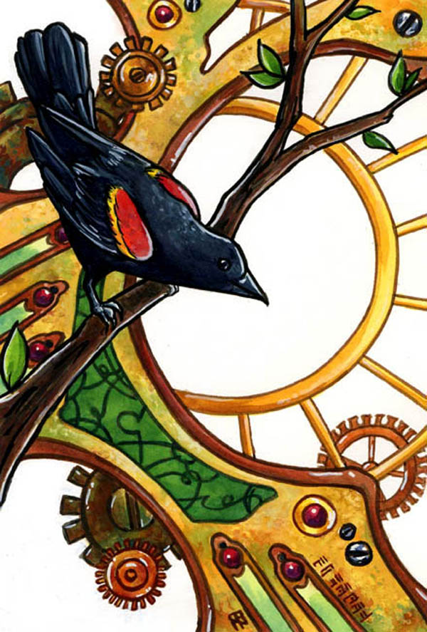 Art & Collectibles :: Painting :: Clockwork Blackbird Original Art