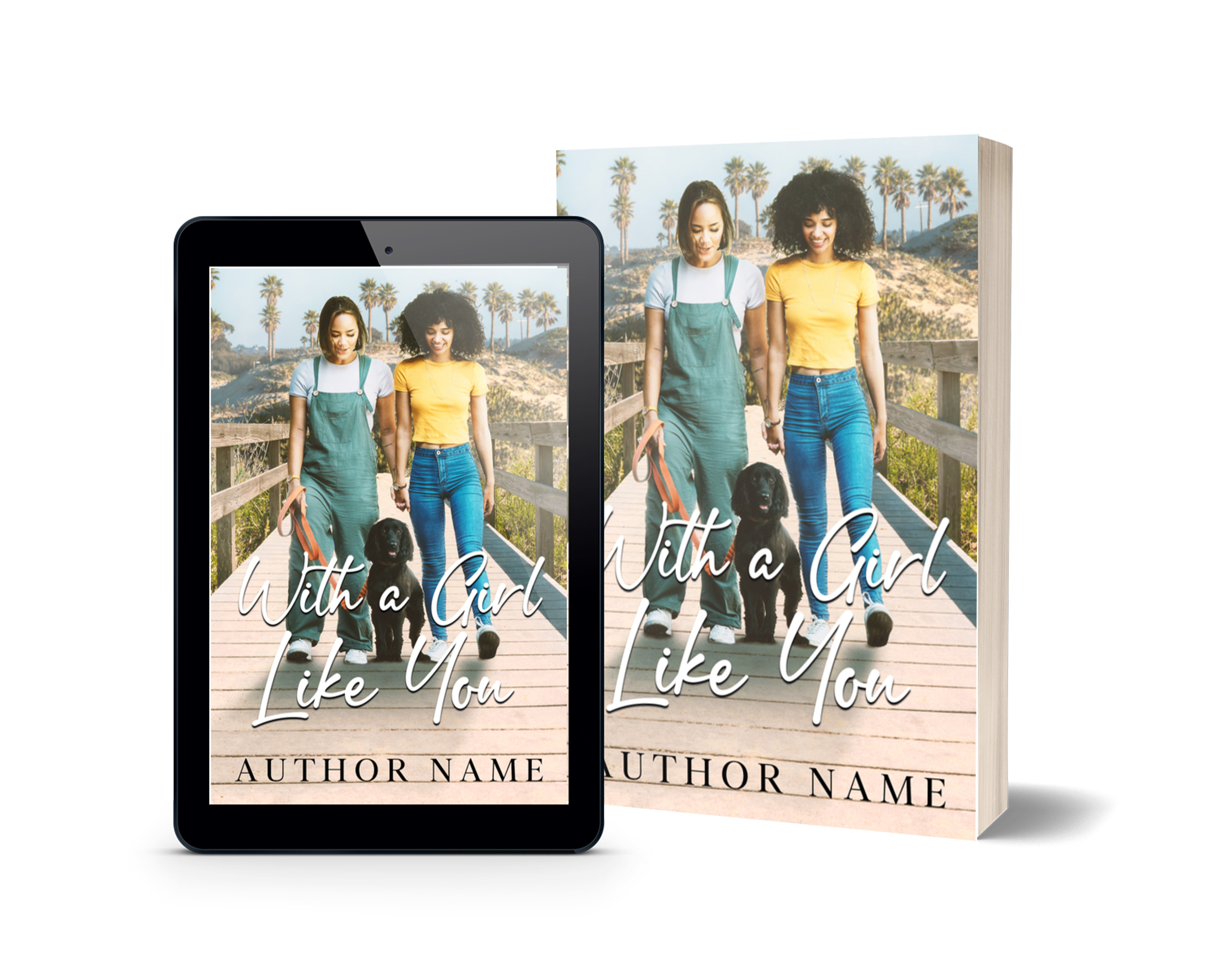 Premade Sapphic Romance Book Cover with Mixed Race Couple