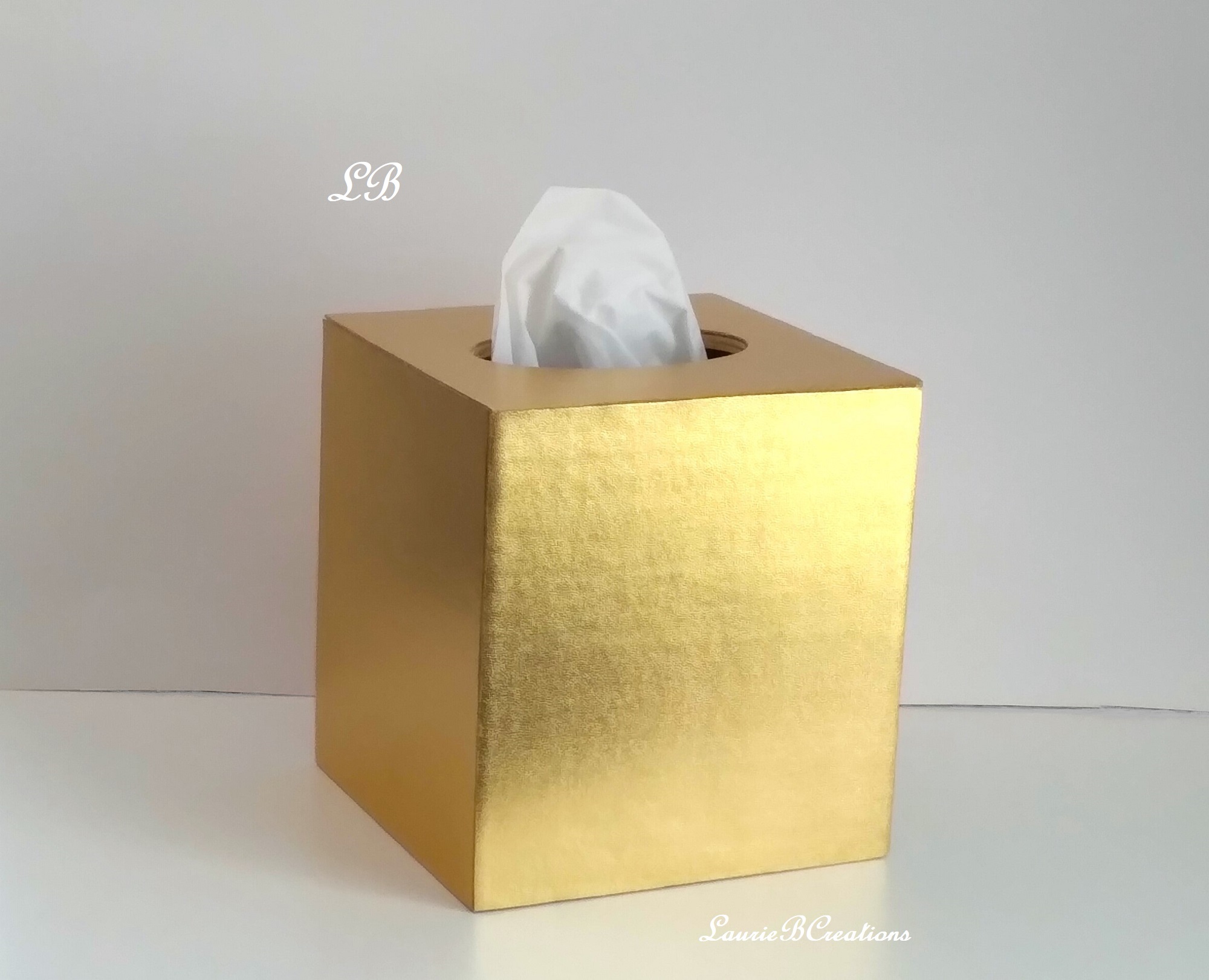 METALLIC GOLD TISSUE BOX COVER-Smooth Vinyl Square Tissue Holder