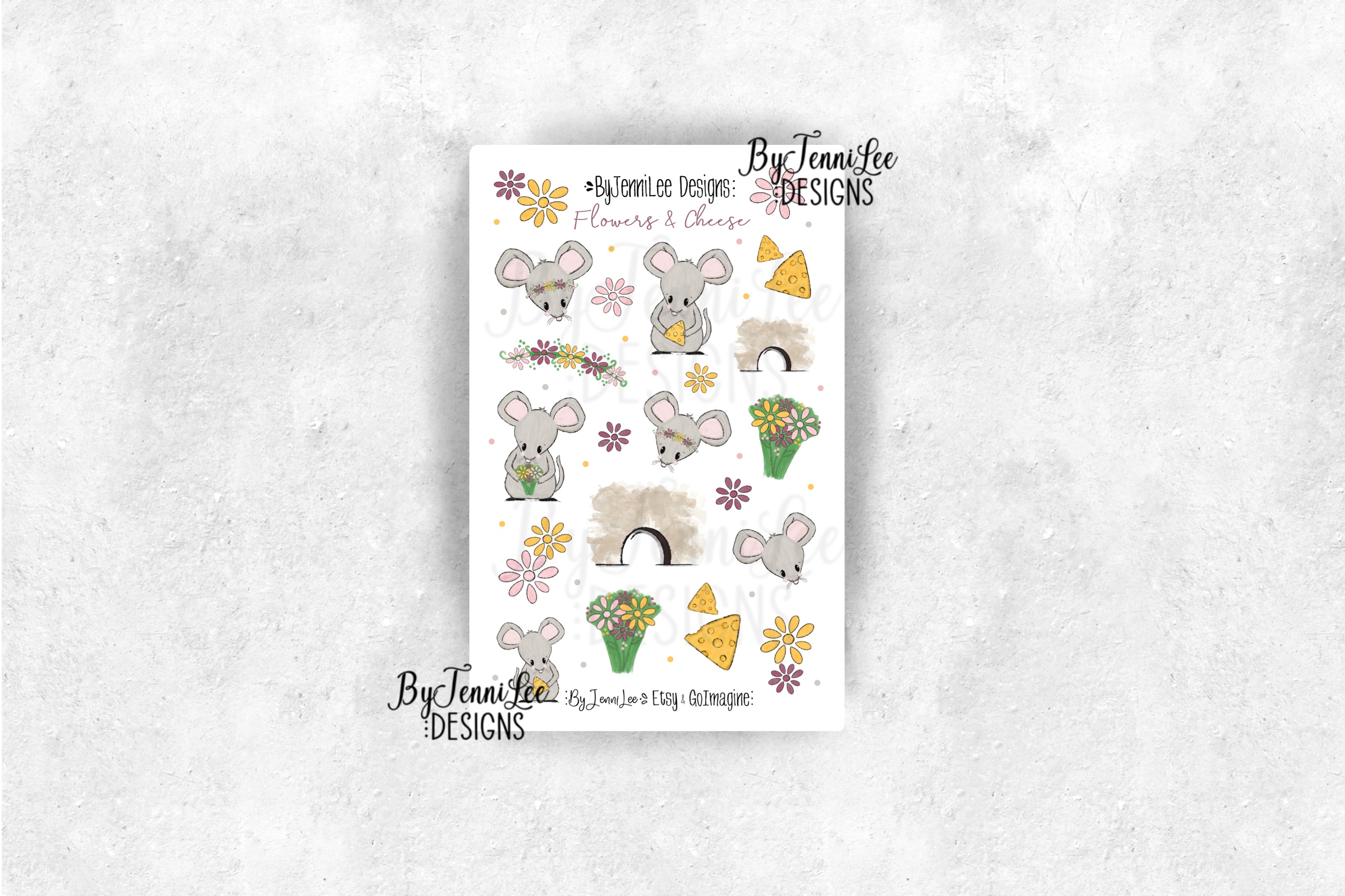 Stickers :: Sticker Sheet Mouse Flowers and Cheese, Journal Stickers ...