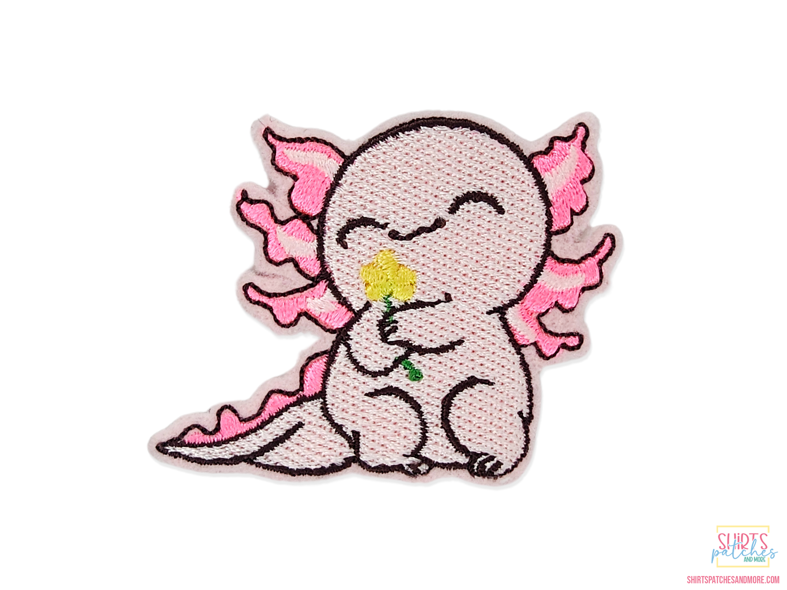 Whimsical Kawaii Axolotl Holding A Flower Embroidered Patch