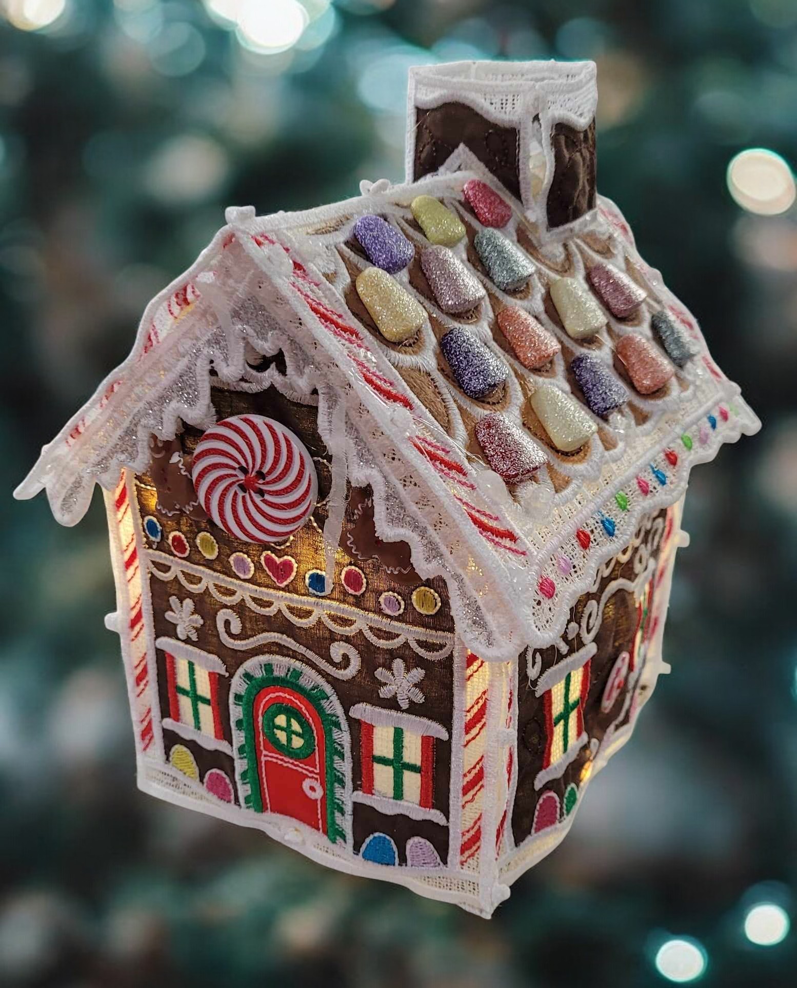 Embroidered Gingerbread House Display