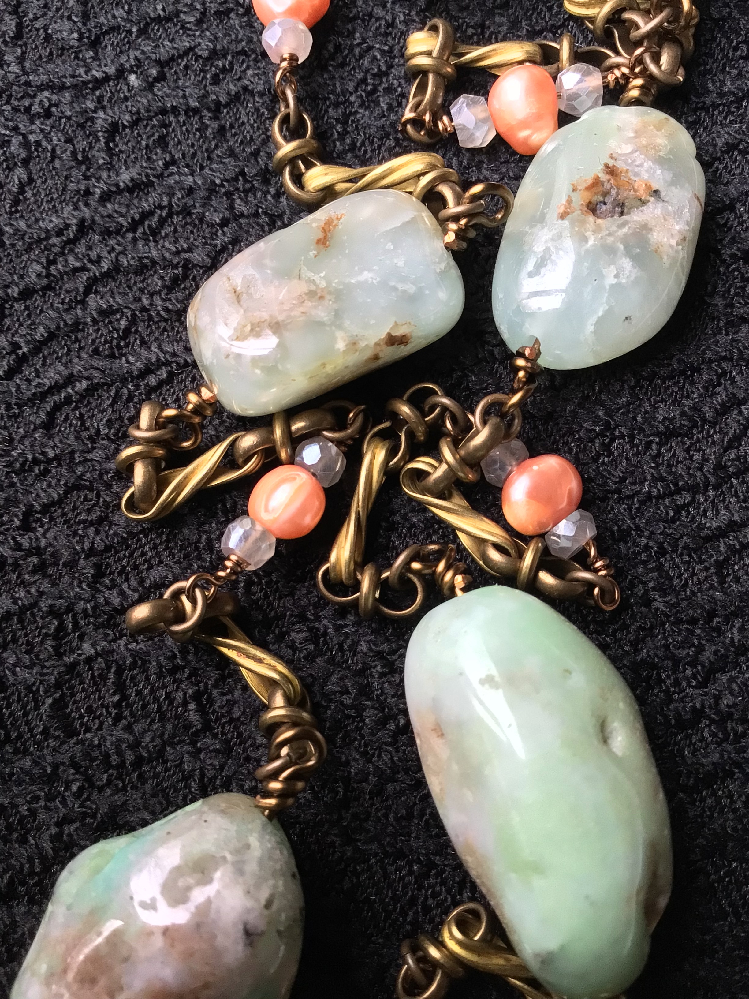Jewelry :: Chrysoprase, Peach Pink Pearl, and Quartz on a Twisted Link ...