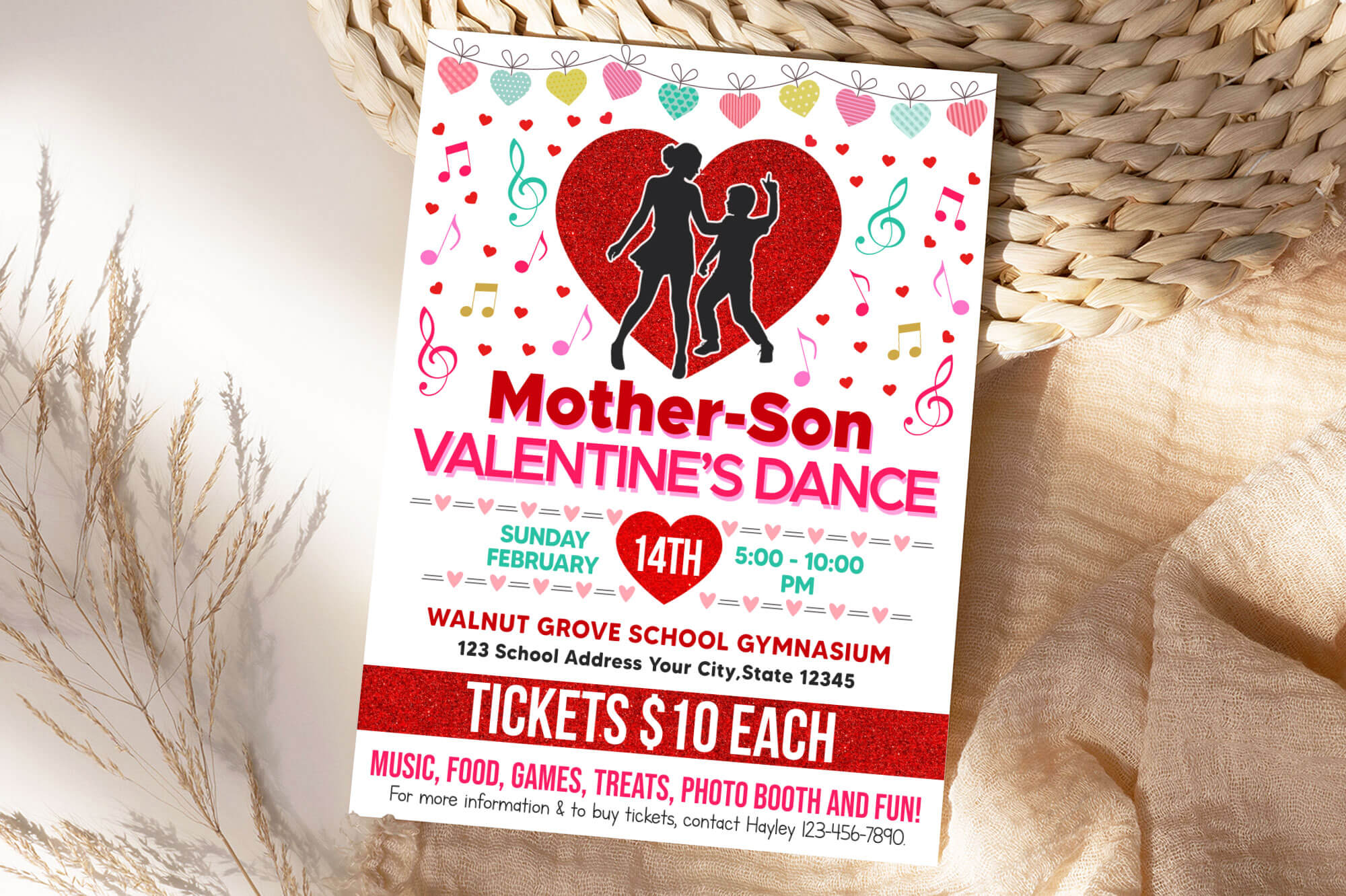 Editable Mother Son Valentine's Day Dance Flyer Template