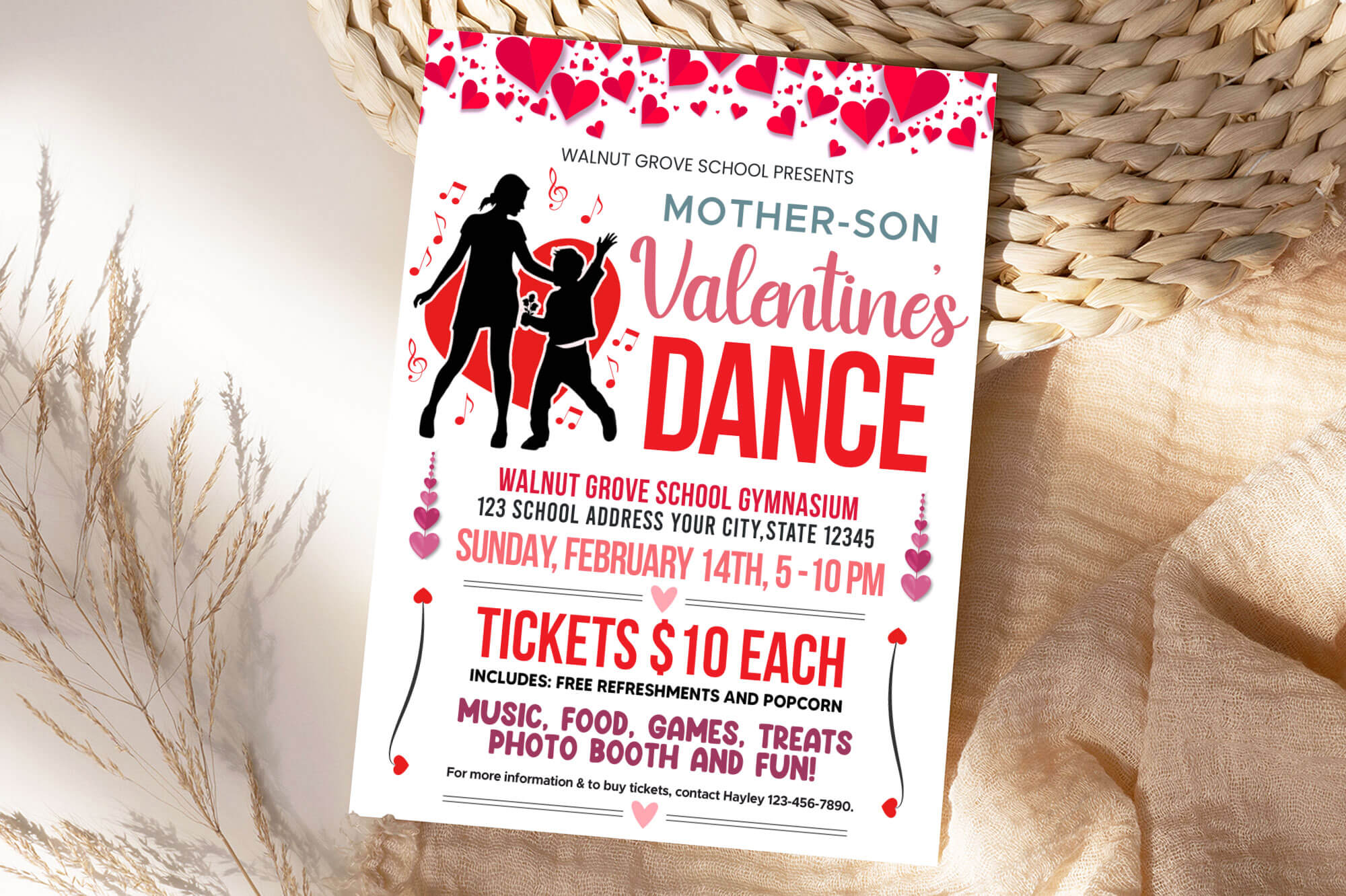 DIY School Mother Son Valentine's Day Dance Flyer Template