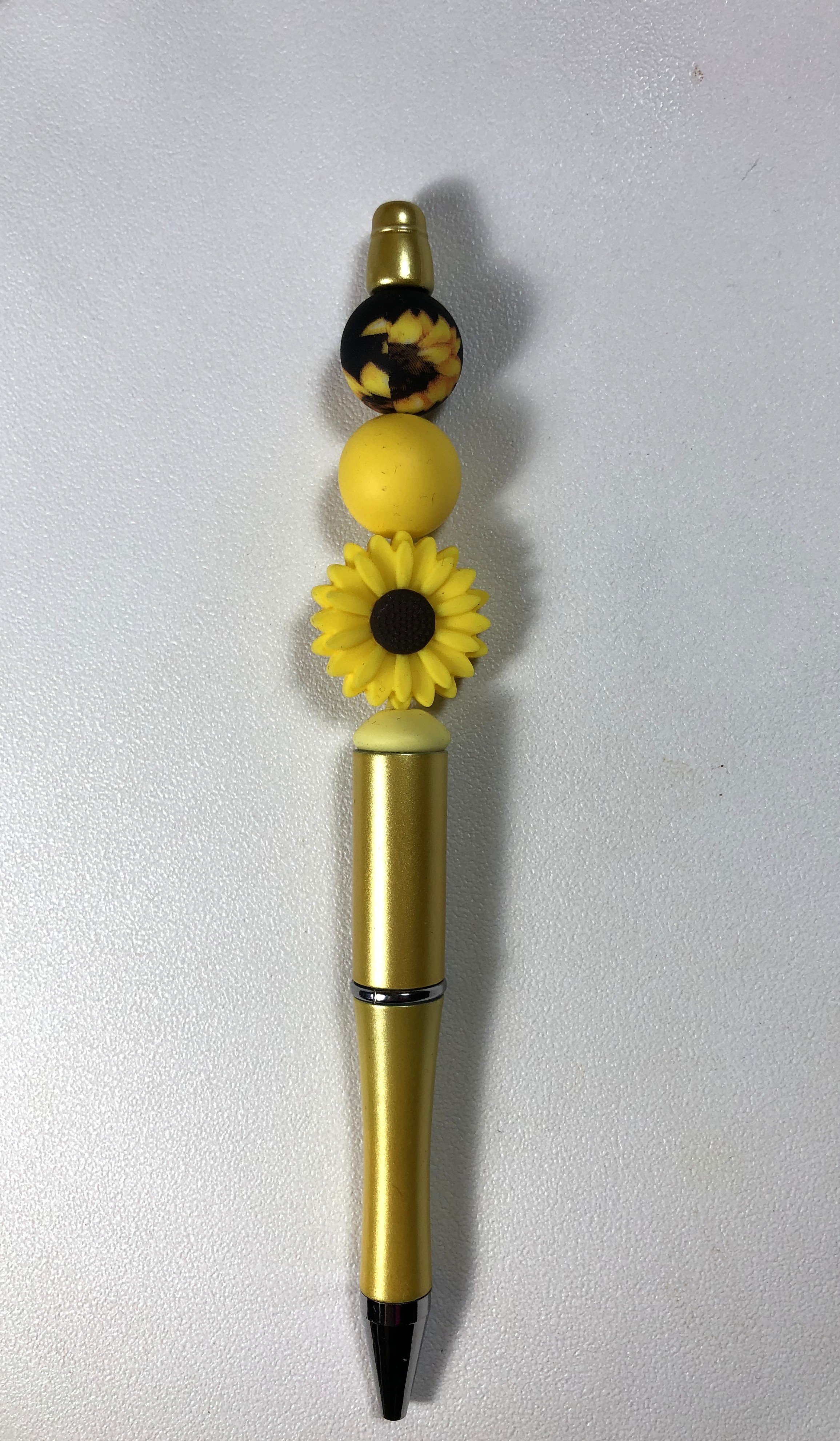 Handcrafted Yellow Daisy Beaded Pen with Silicone Beads