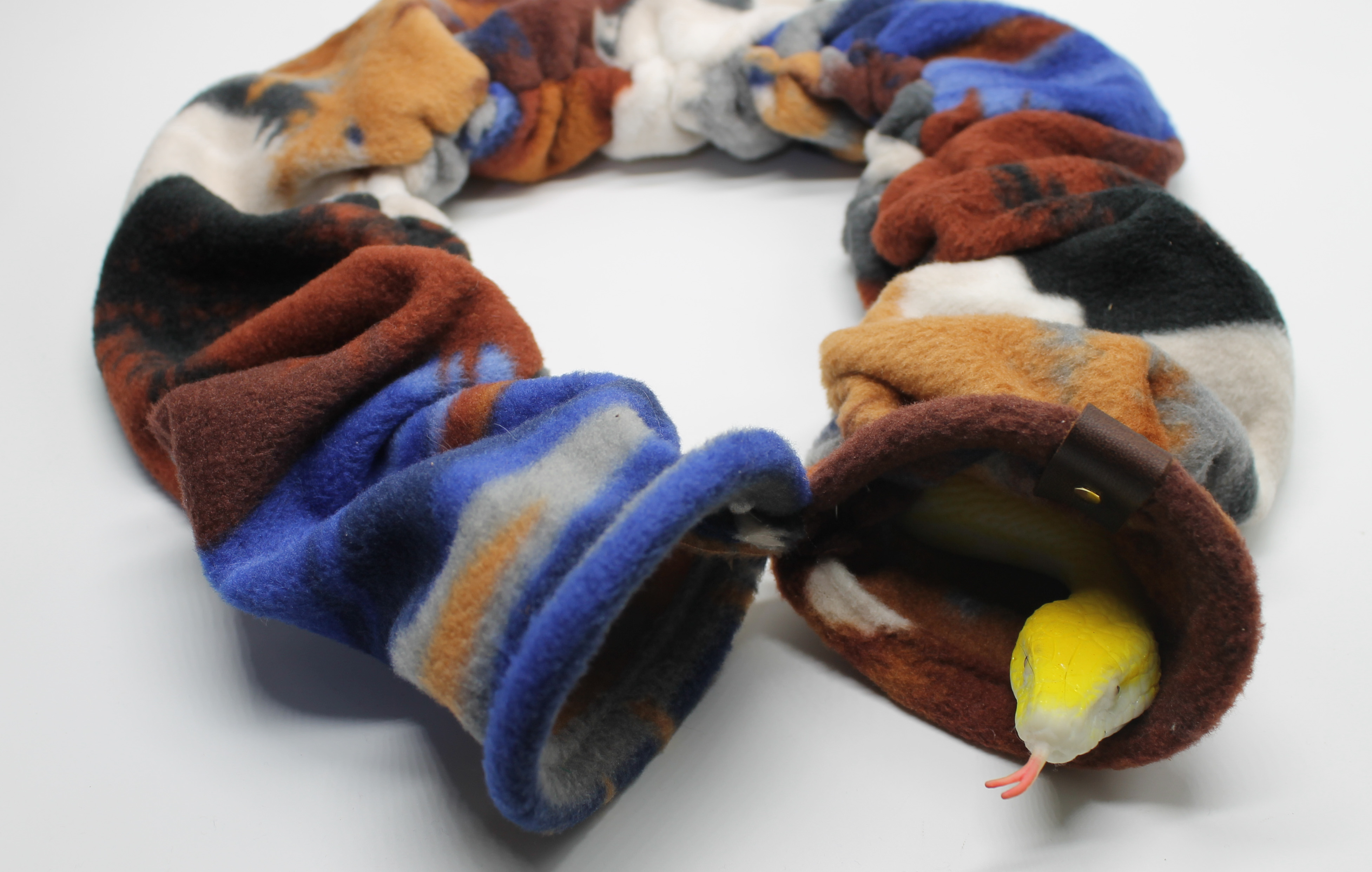 Cozy snake donut shaped hideout, mountain theme fleece fabric