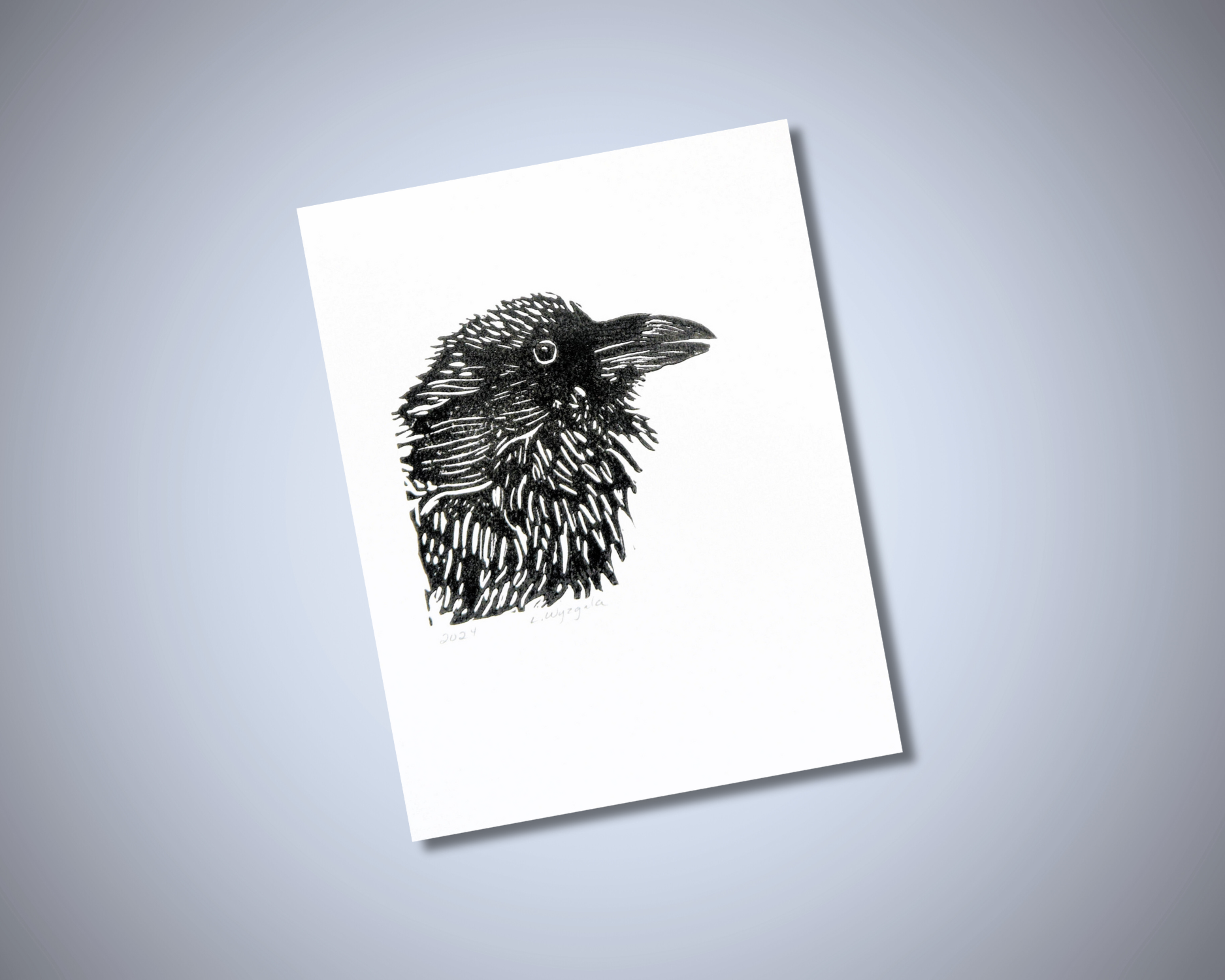 Art & Collectibles :: Art Prints :: Raven Profile Linocut Art - Print ...