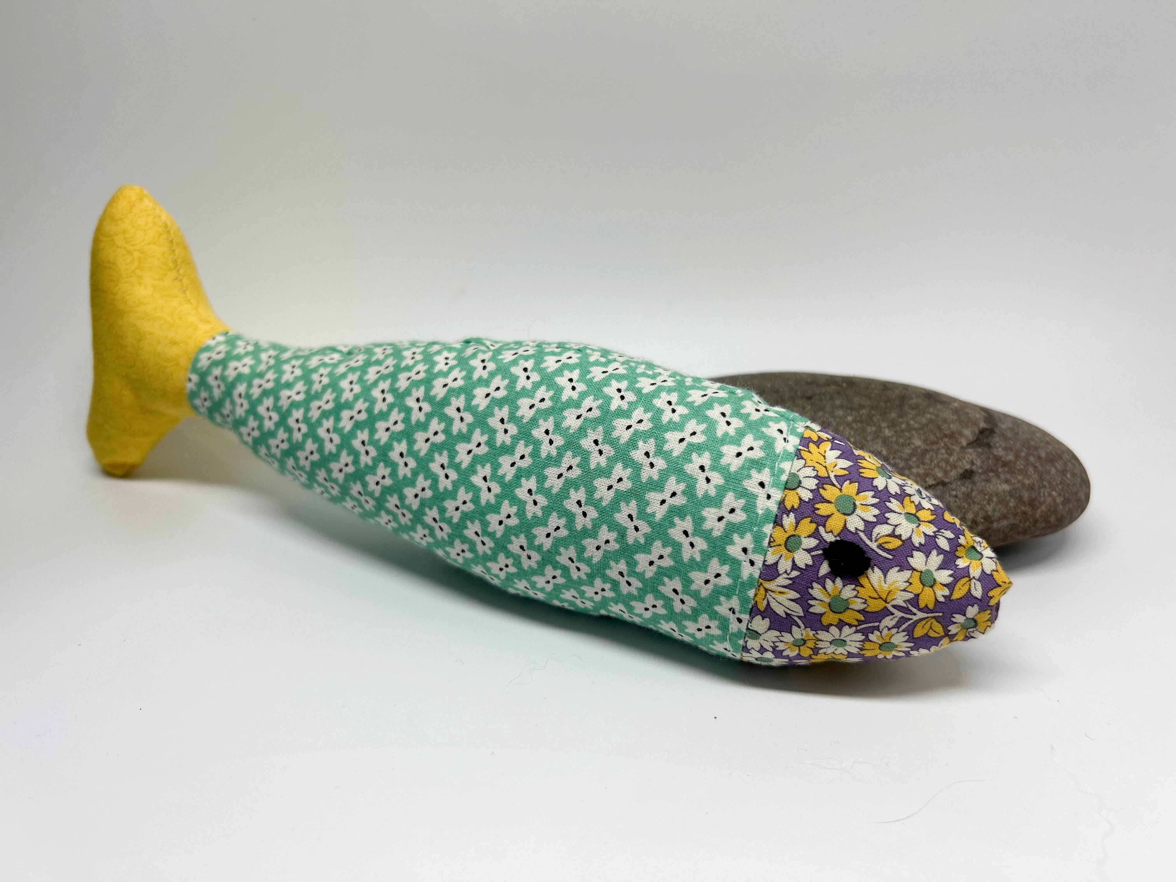 Organic catnip fish toy and cat kicker, vintage floral pattern