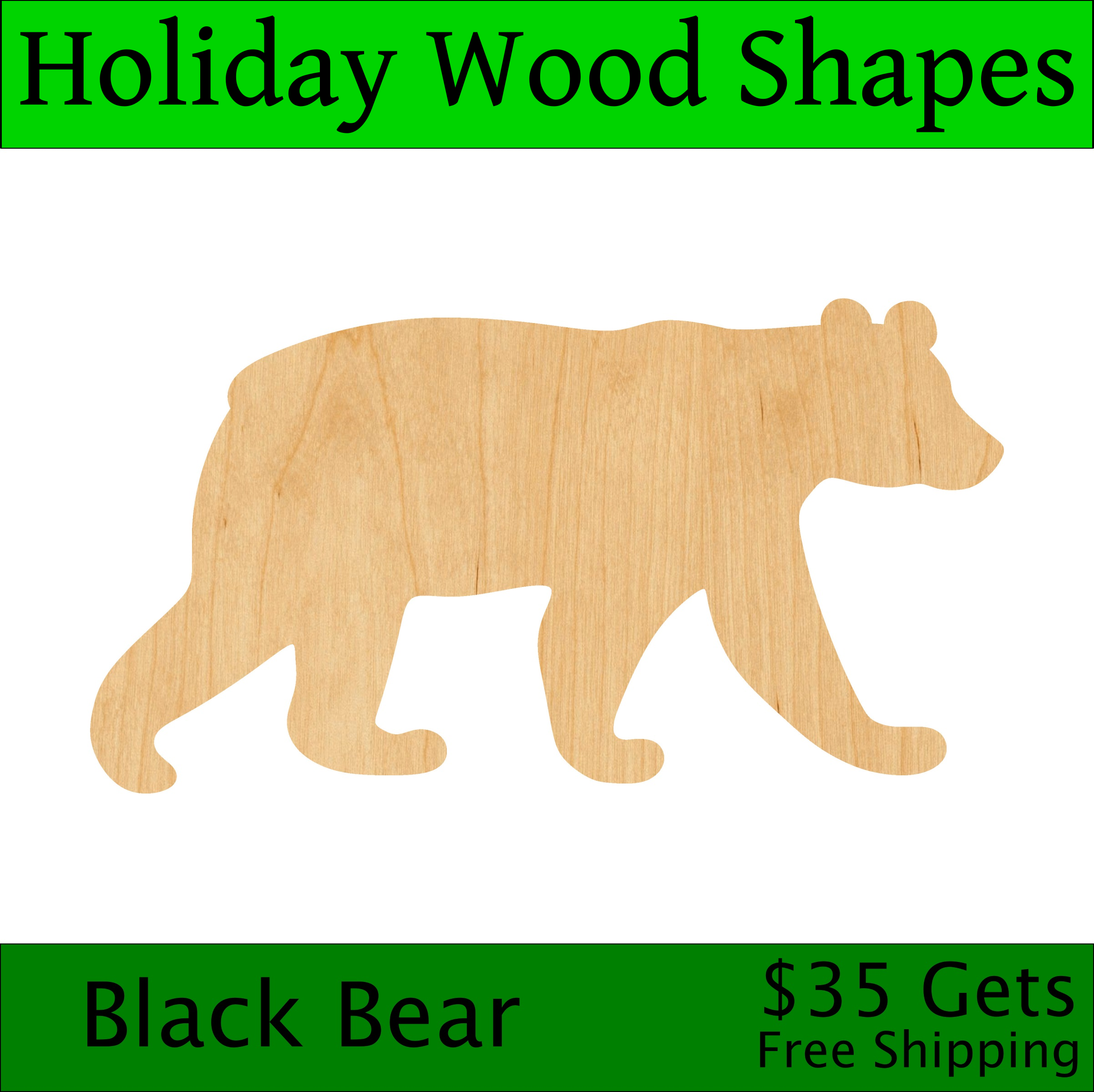 Laser Cut Black Bear Wood Blank | DIY Craft Shape | Unfinished