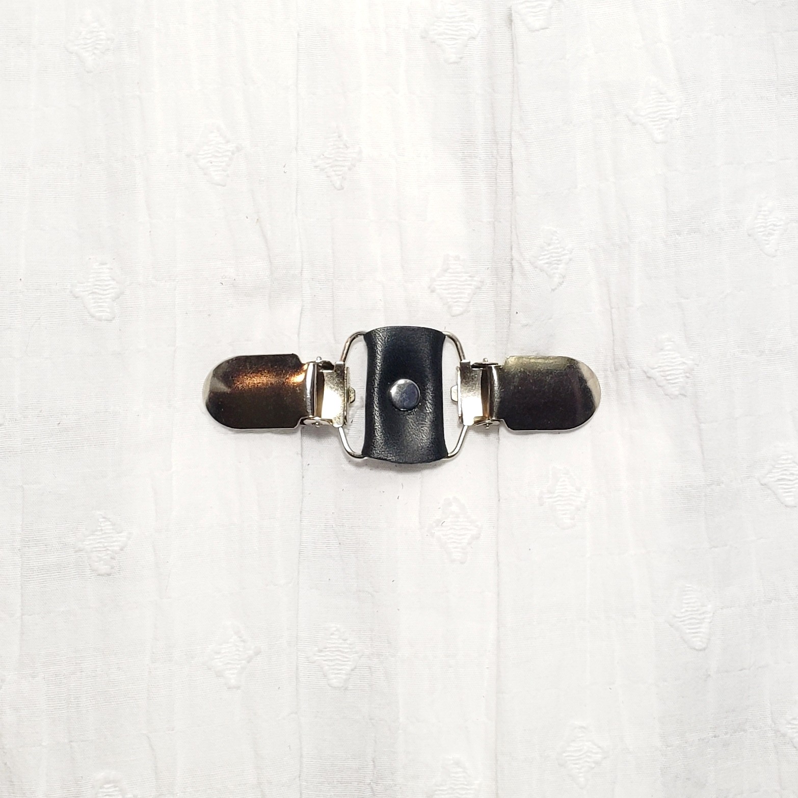 Black leather mini cinch clip, silver tone clips. DIY tailoring