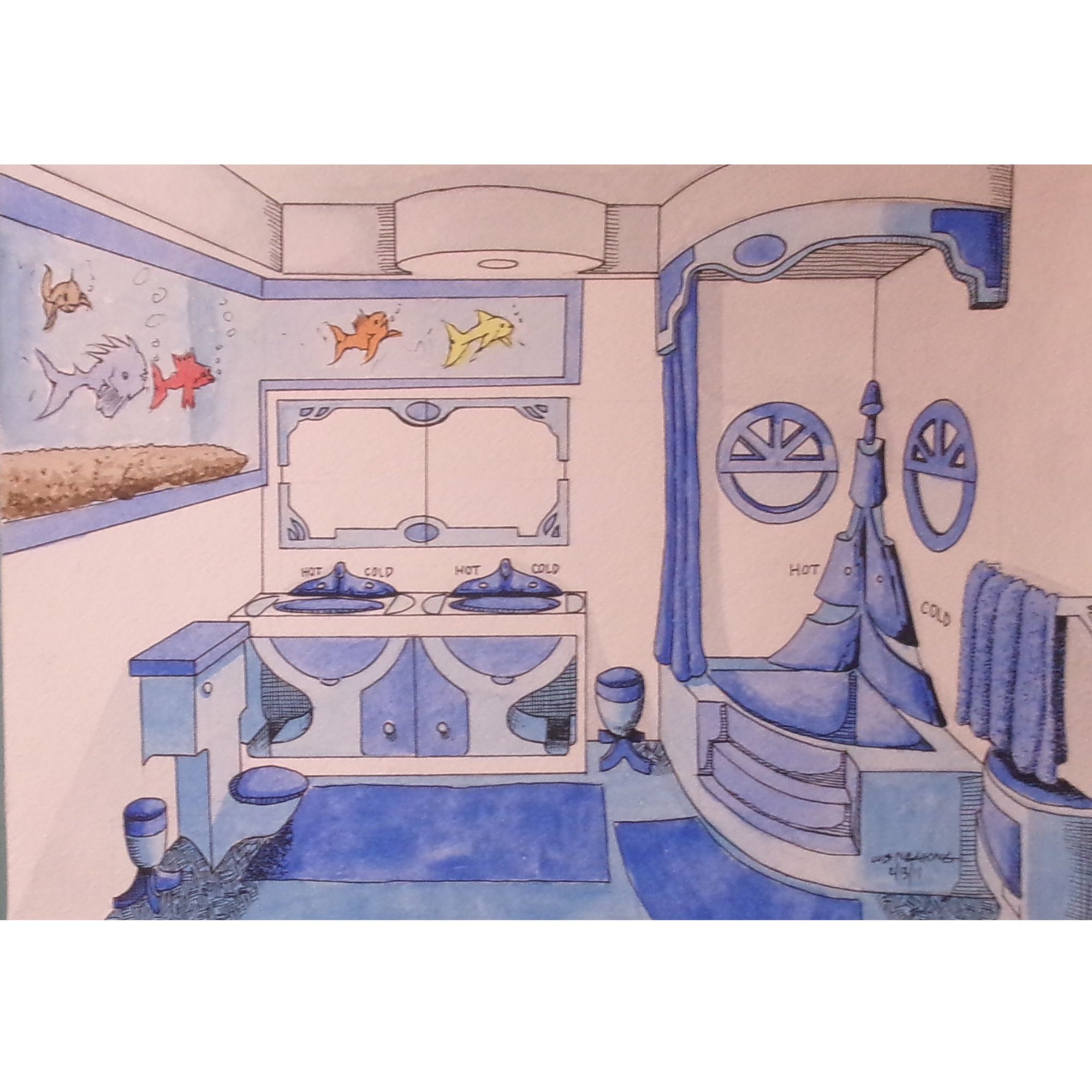 STILL LIFE MIXED MEDIA PAINTNG, BATHROOM SCENE ORIINAL WALL ART