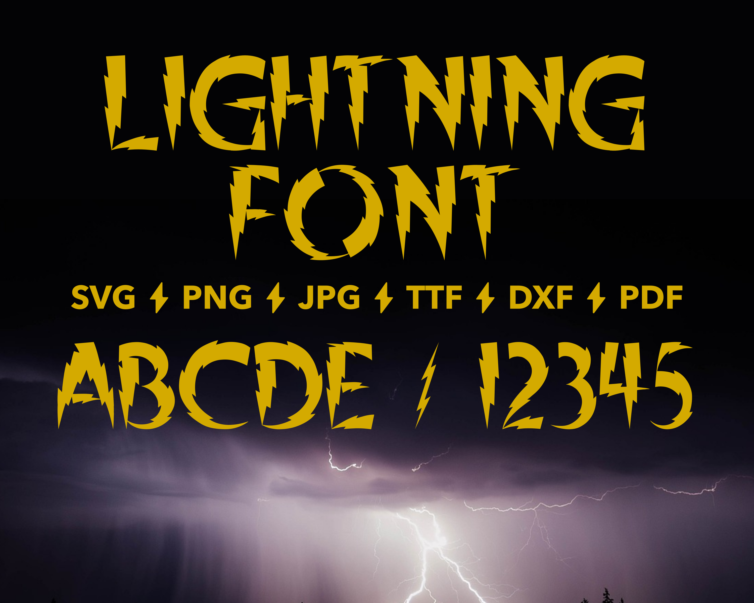 Lightning Letters and Numbers SVG, PNG, JPG, TTF, DXF, and PDF
