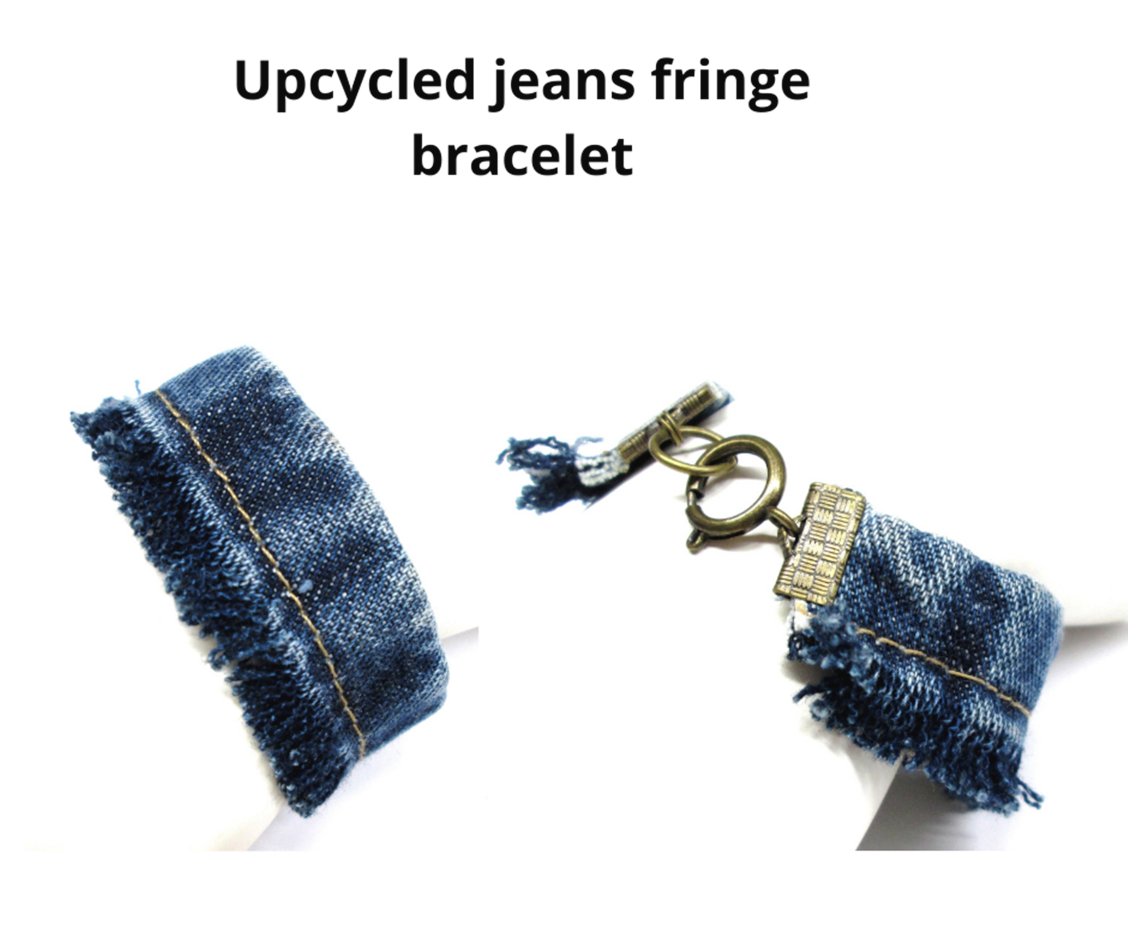 Jewelry :: Upcycled jean fringe bracelet, denim blue jeans bracelet ...