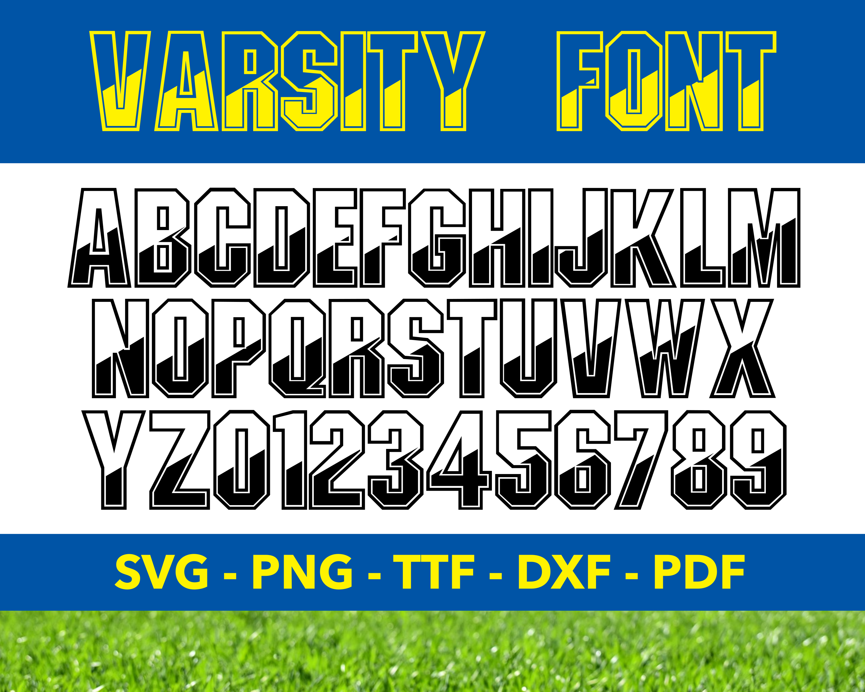 Varsity Letters and Numbers SVG, PNG, JPG, TTF, DXF, and PDF