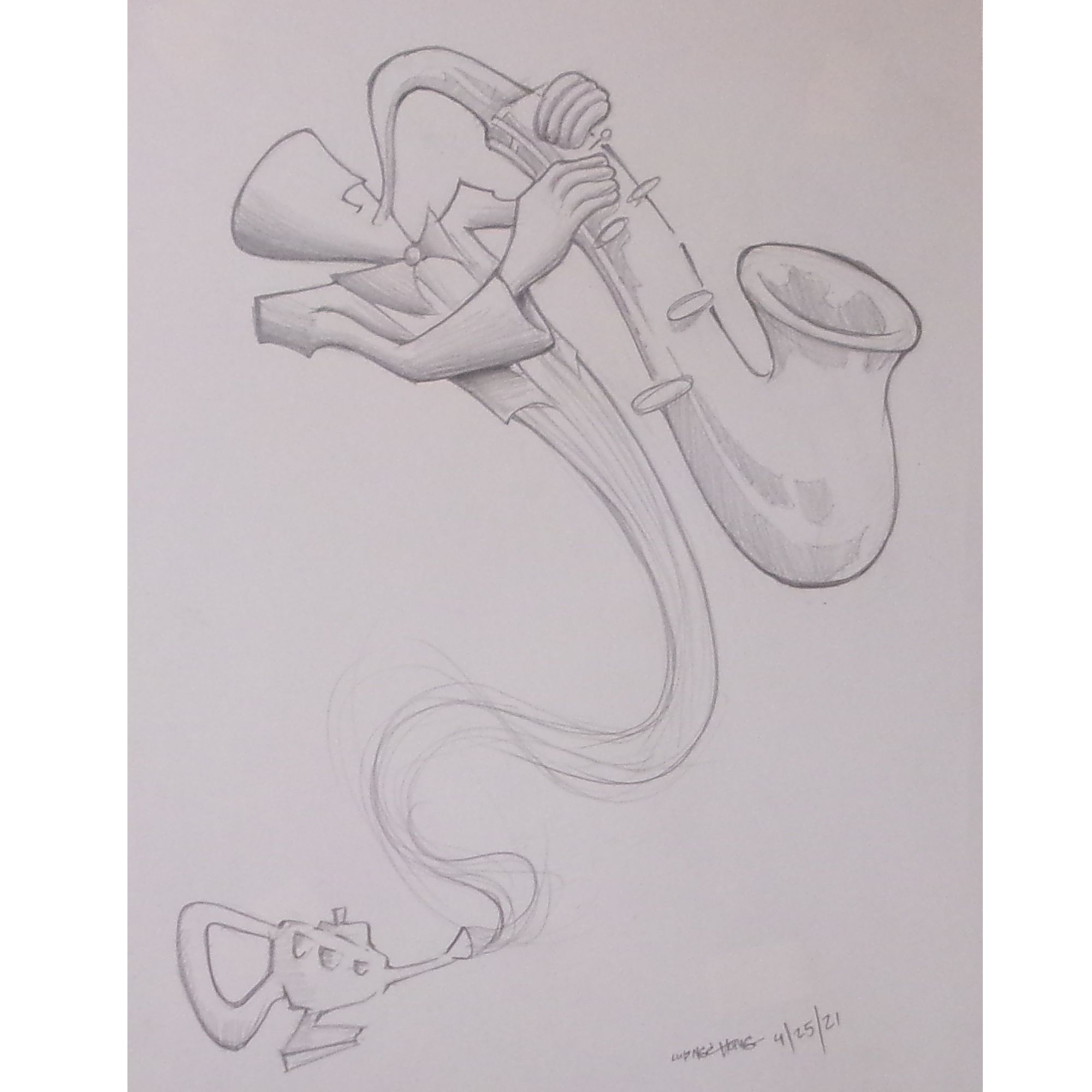 graphite figure drawing saxophone player musician art pencil