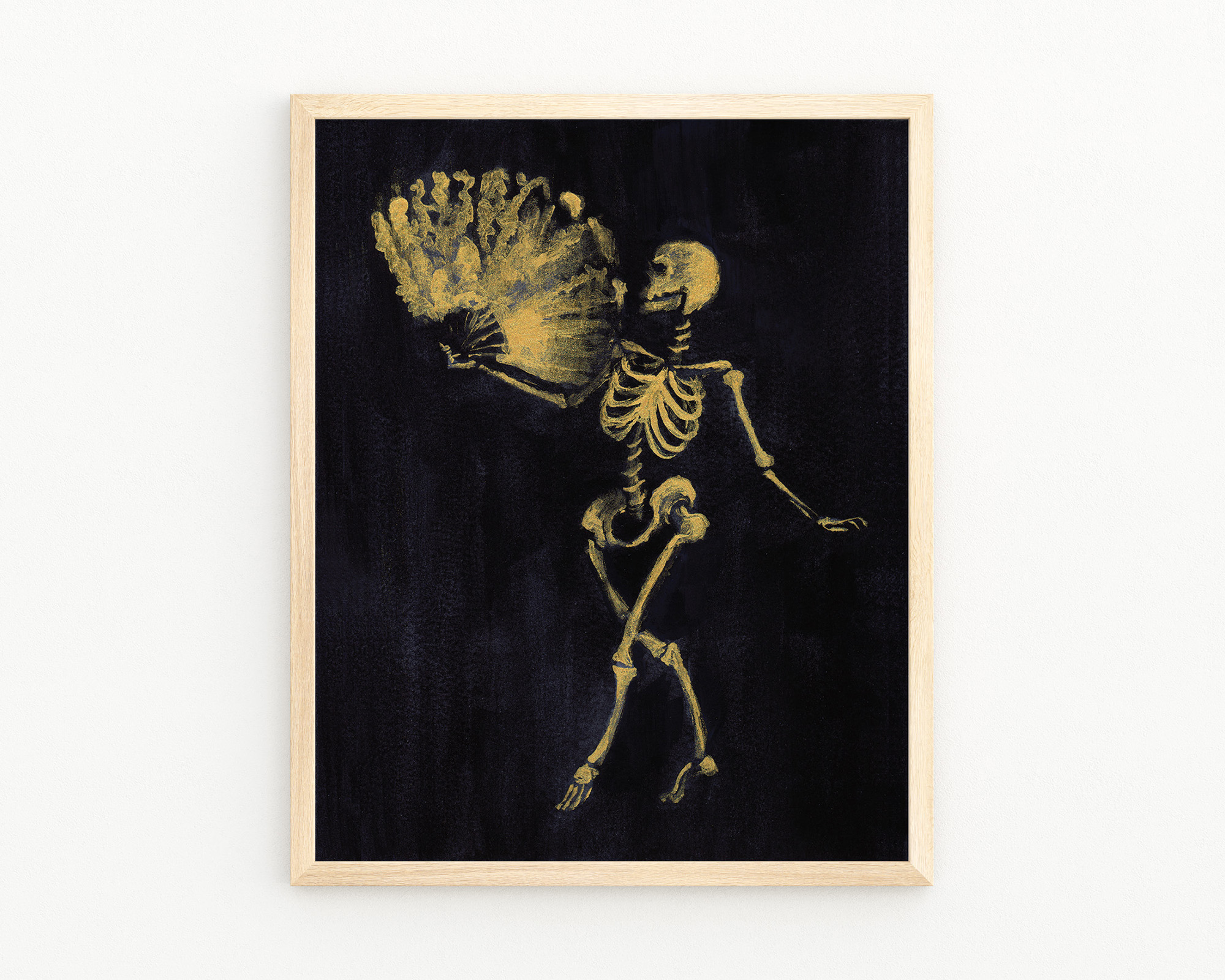 Gold Skeleton with Feather Fan Art Print