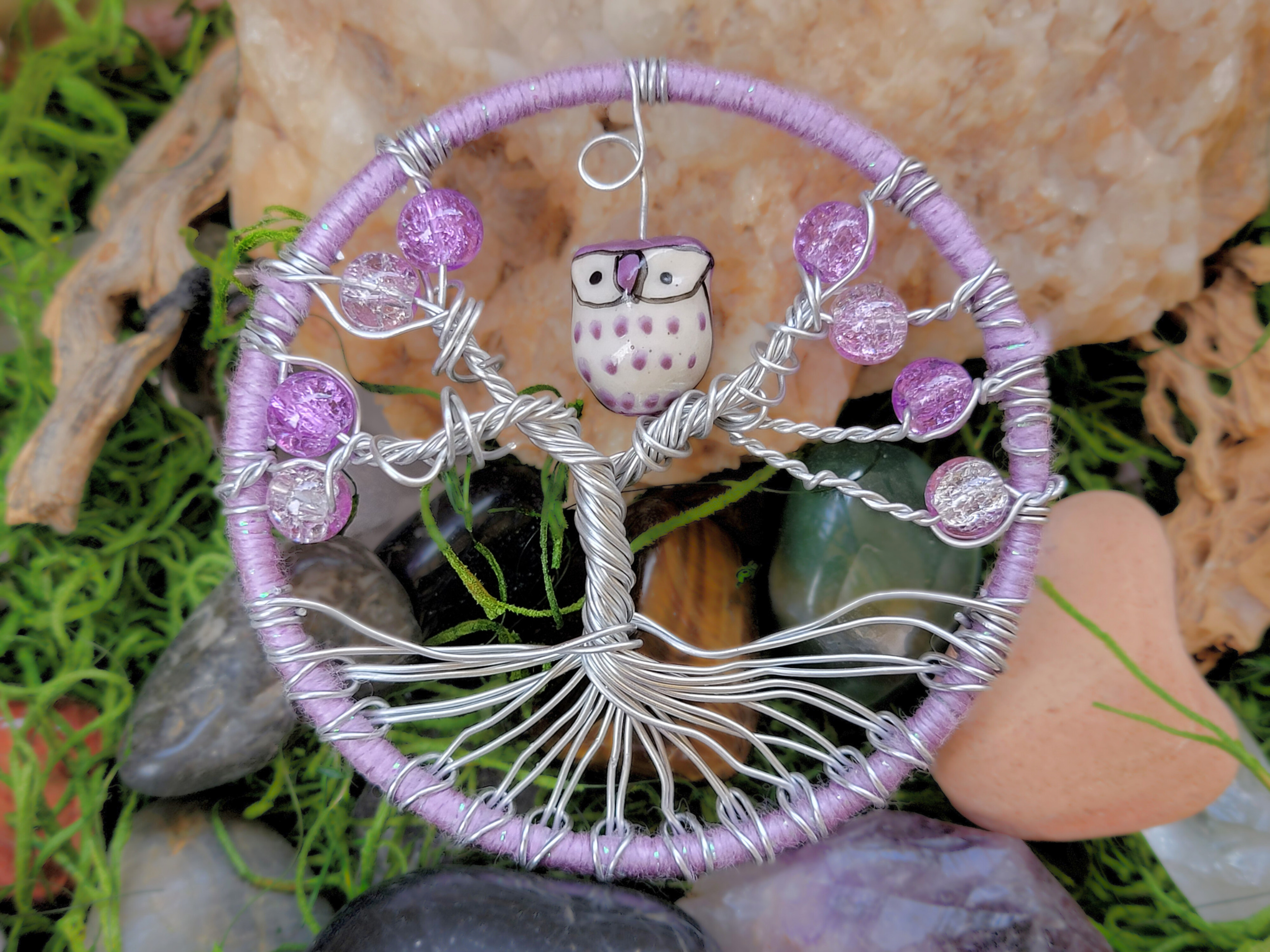 Home & Living :: Home Decor :: Lavender Owl Tree of Life Ornament