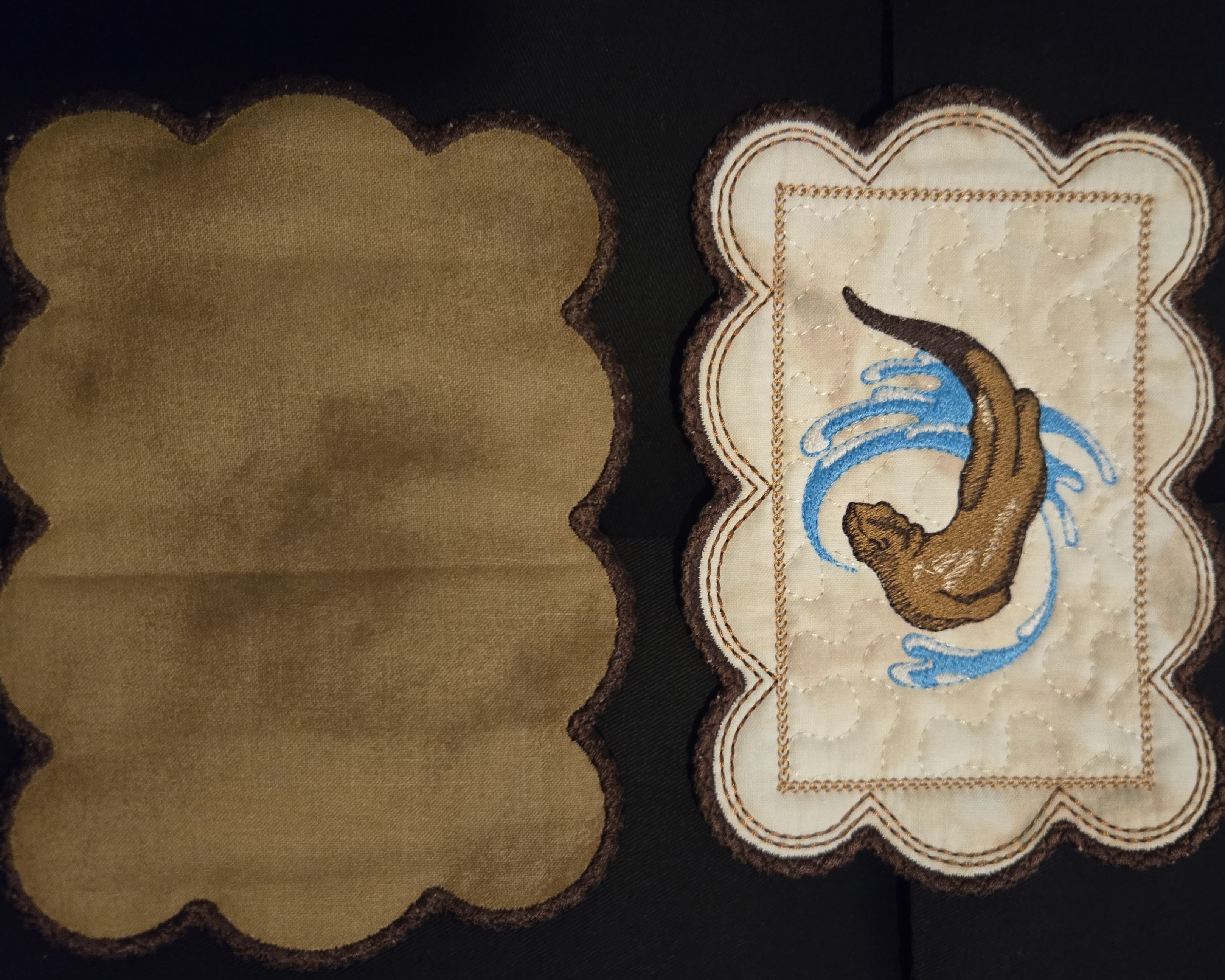 Embroidered Brown Seal Mug Rug-Animal